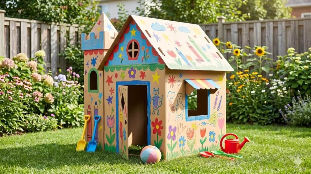 Outdoor Cardboard Playhouse Paintable: Creative Fun for Kids