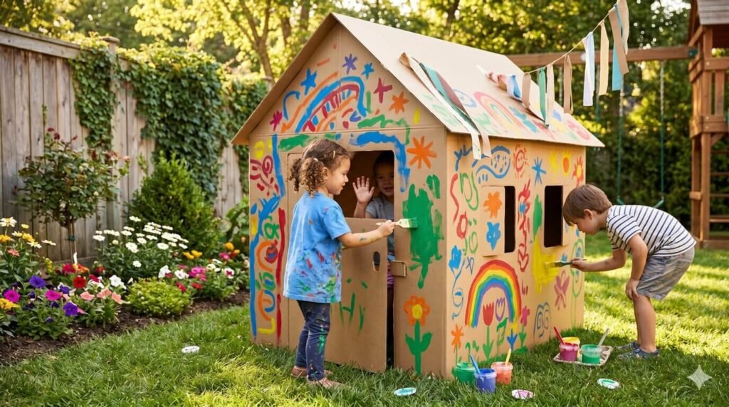 Outdoor Cardboard Playhouse Paintable: Creative Fun for Kids